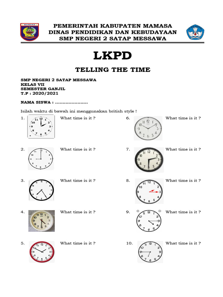 LKPD Telling Time | Download Free PDF | Lunch | Cuisine