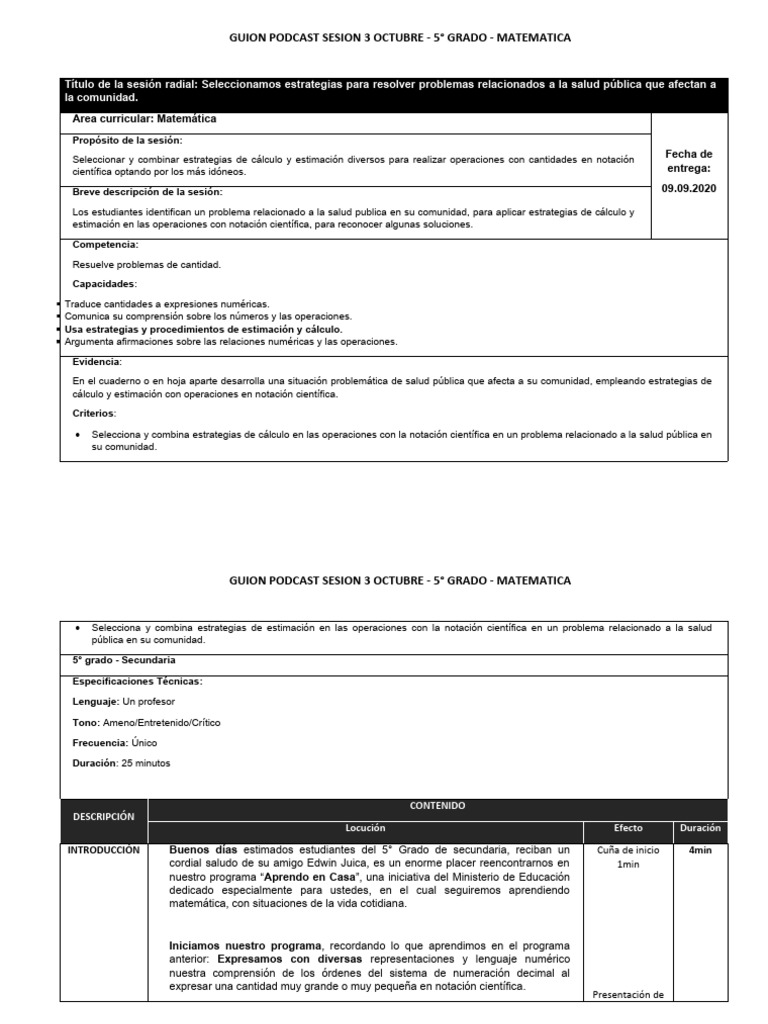 Guion Secund. 5° Matem I. Sesión 7 13-Oct | PDF | Exponenciación | Matemáticas