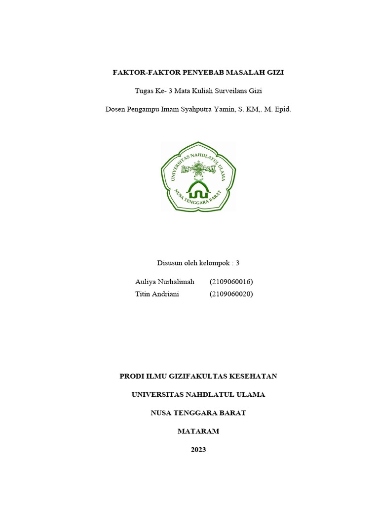 Tugas 3 Faktor-Faktor Penyebab Masalah Gizi | PDF | Kesehatan Holistik