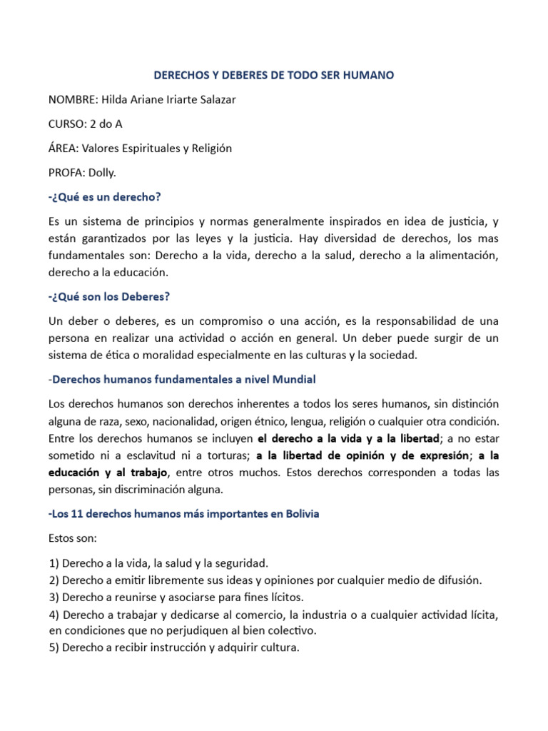 Derechos y Deberes Humanos | PDF | Derechos humanos | Mentira