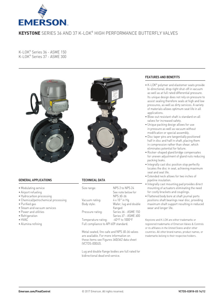 Product Data Sheet Series 36 37 K Lok High Performance Butterfly Valves ...