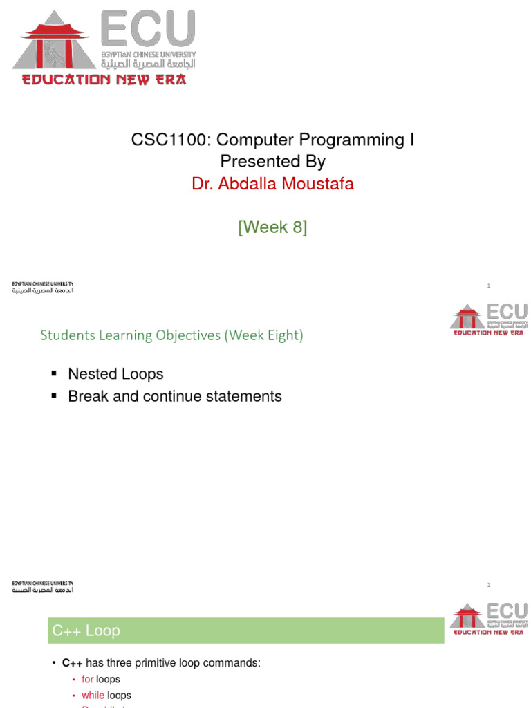 Week 7 Nested Loops Break And Continue 1 Pdf Control Flow Programming Paradigms