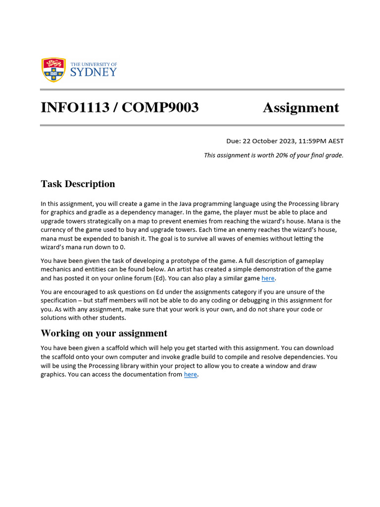 INFO1113 Game Development Assignment | PDF | Object Oriented ...