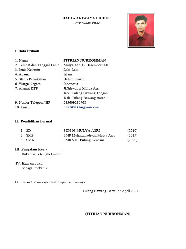 CV Fitrian dan Aditya: Data Pribadi & Pendidikan | PDF