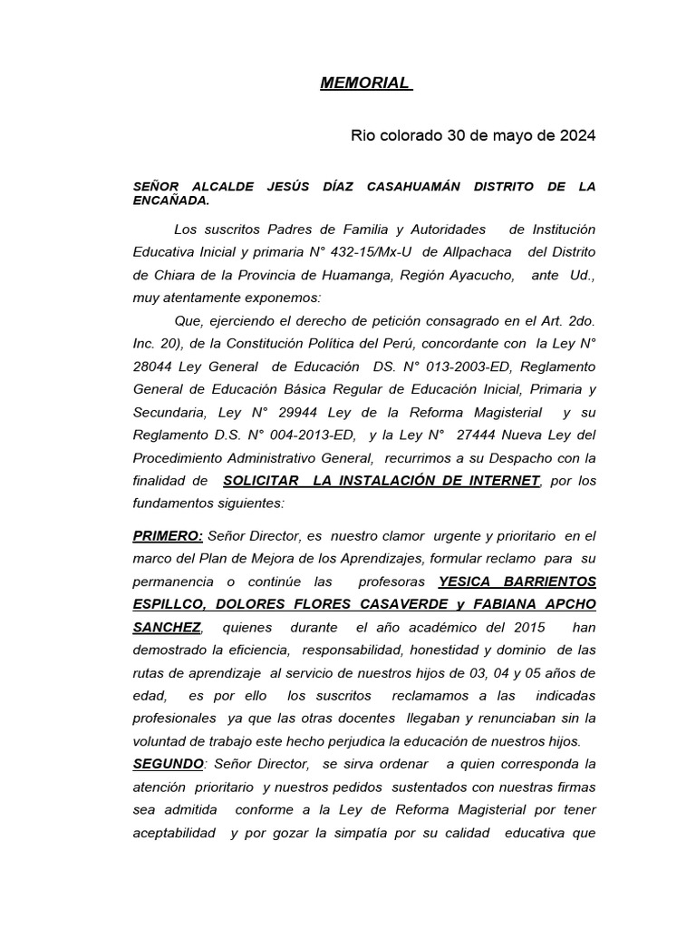 Memoriales | PDF | Educación primaria | Perú