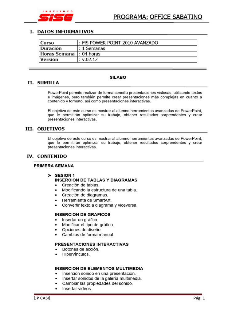 SILABUS Ms-PowerPoint 2010 Avanzado | Descargar gratis PDF | Microsoft PowerPoint | Multimedia