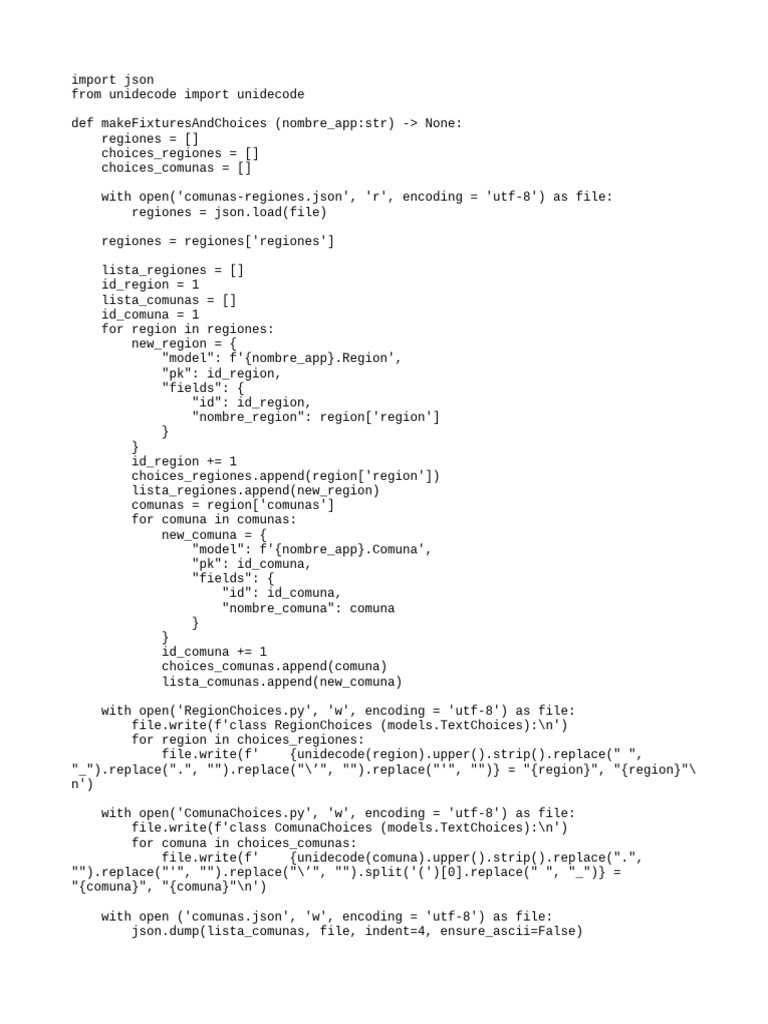 Make JSONs and TextChoices For Django From A Json With Communes and Regions of Chile | PDF ...