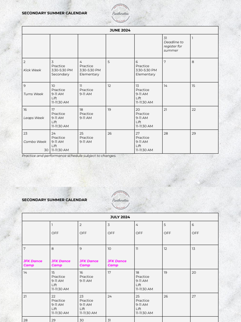 summer dt calendar 2024 | PDF