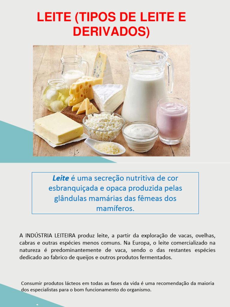 Tipos de Leite e Seus Derivados | PDF | Leite | Vitamina