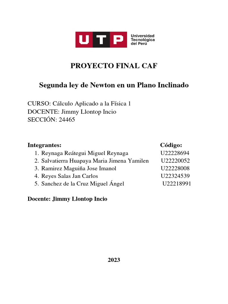 Proyecto Final Caf 1 | PDF | Masa | Fricción