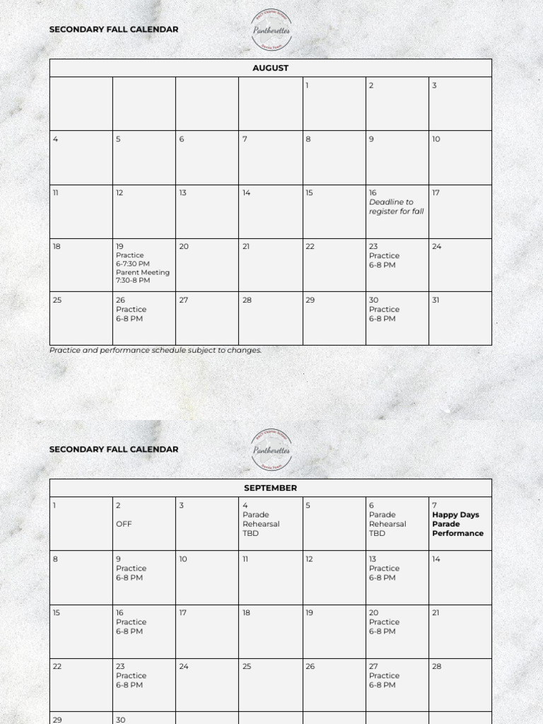 Secondary Fall DT Calendar 2024 | PDF