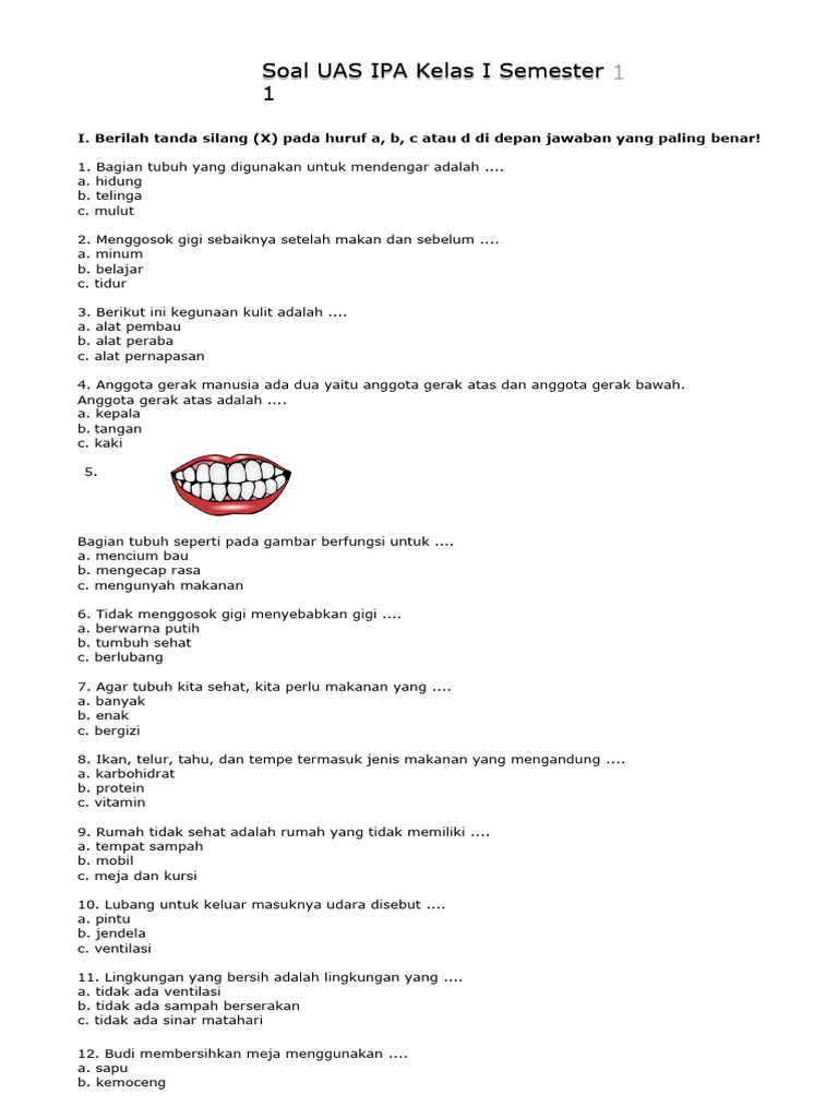 Soal UAS IPA Kelas 1 Semester 1 | PDF
