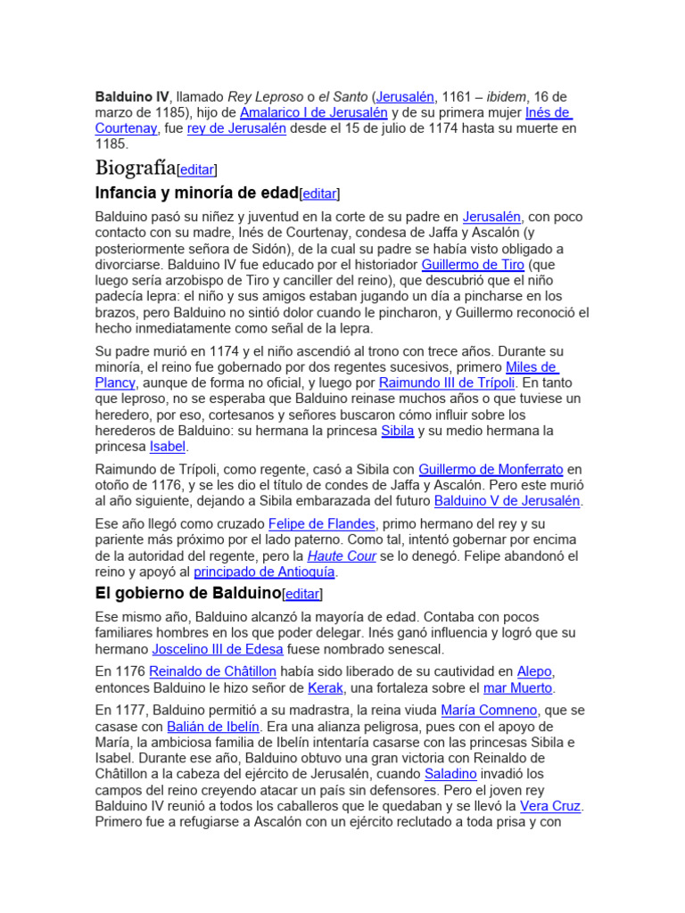 Balduino IV | PDF | Cruzadas | Alta Edad Media