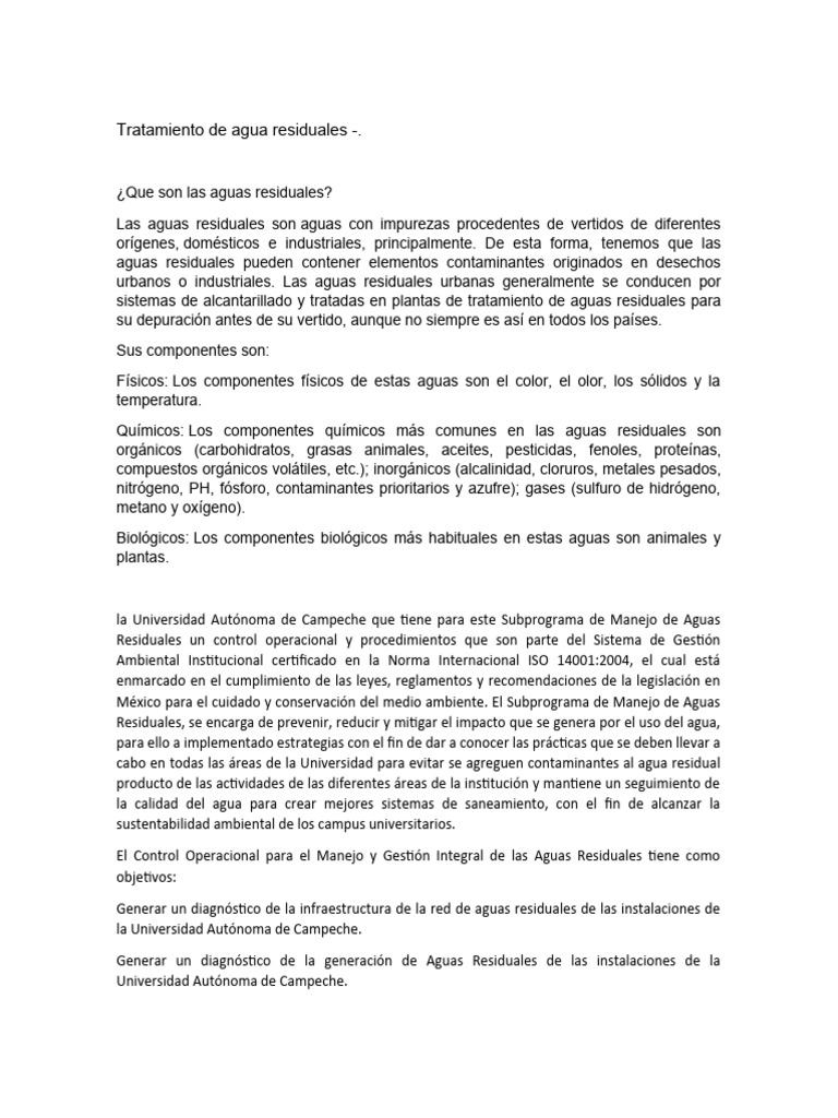 Tratamiento de Agua Residuales | PDF | Aguas residuales | Tratamiento de aguas residuales