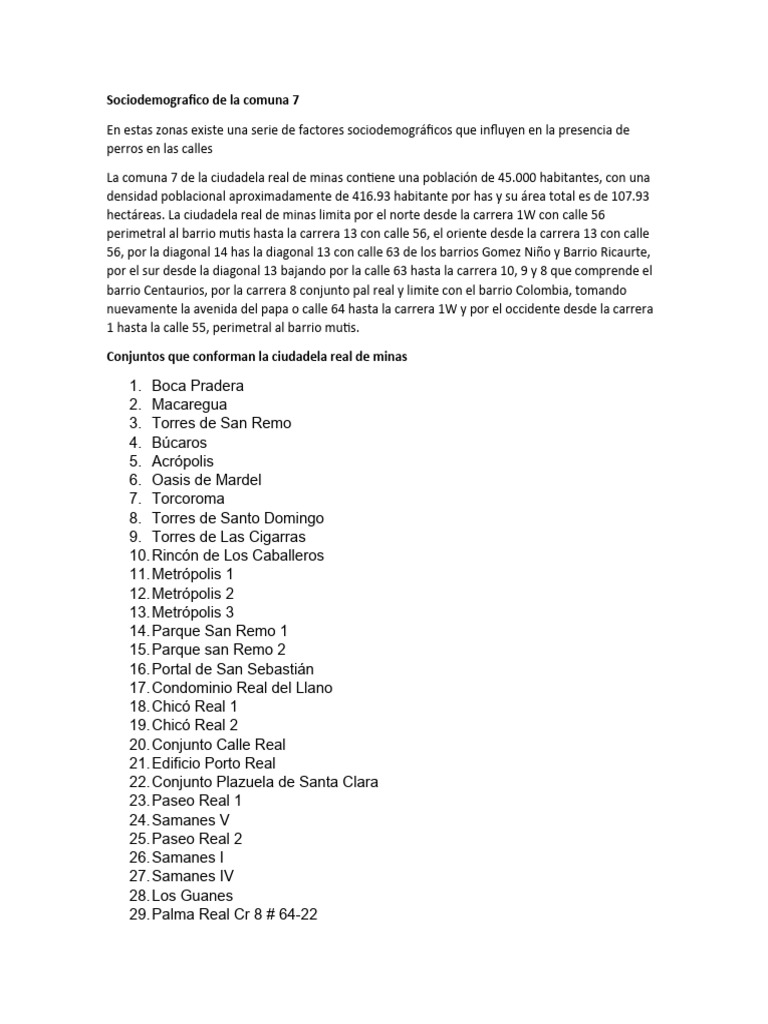 Sociodemografico de La Comuna 7 | PDF