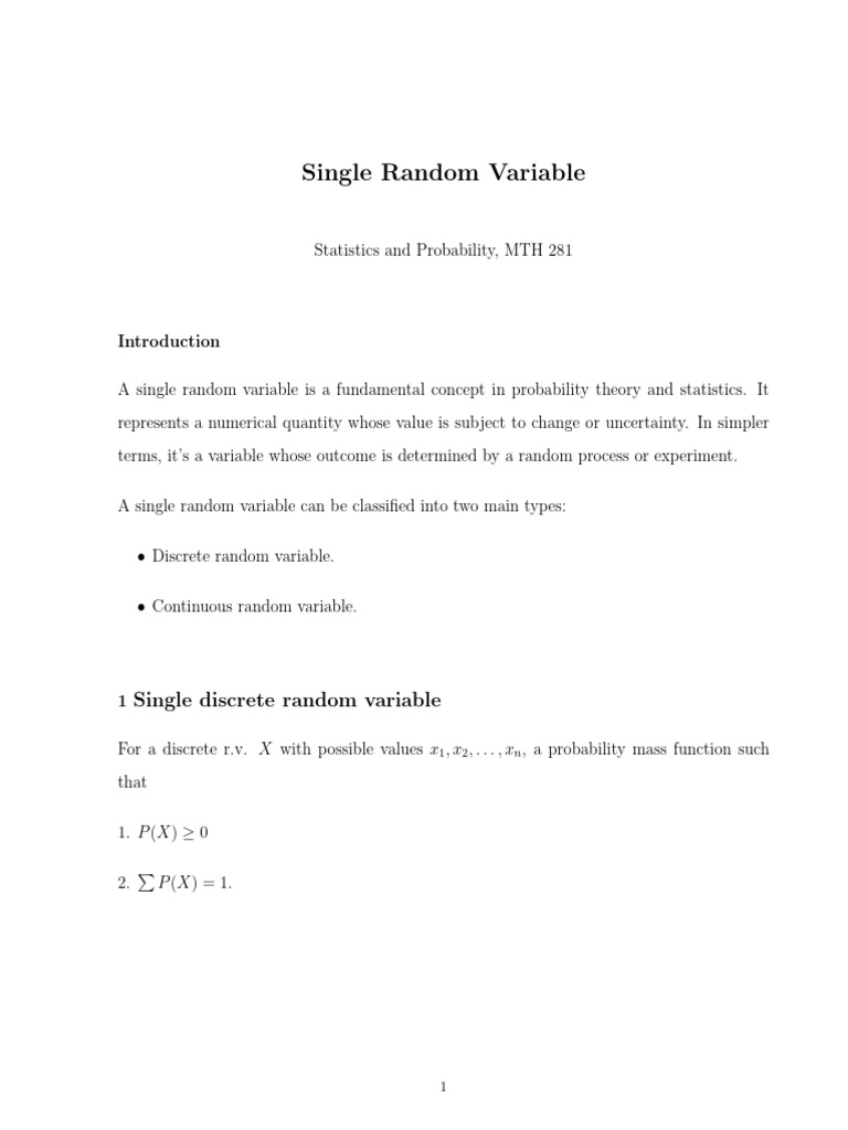 Single - Random - Variable | PDF | Variance | Expected Value