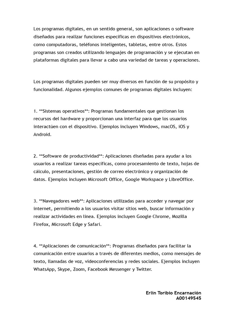 Tipos de Programas Digitales y Usos | PDF | Software de la aplicacion ...