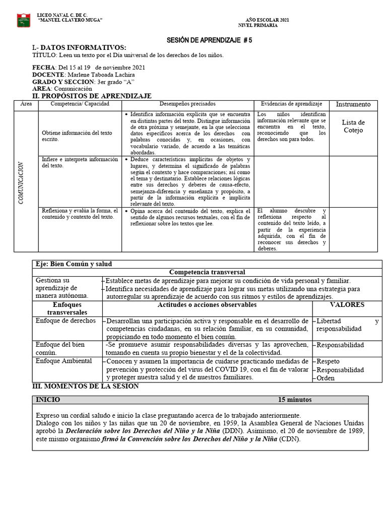 SESIÓN 5 COMUNI LECT IV B 2021 LOS DERECHOS | Descargar gratis PDF ...