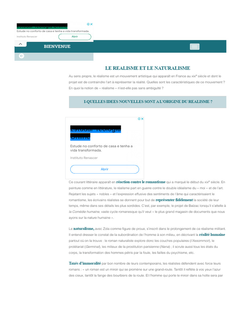 Réalisme et naturalisme au XIXe siècle | PDF | Réalisme (littérature ...
