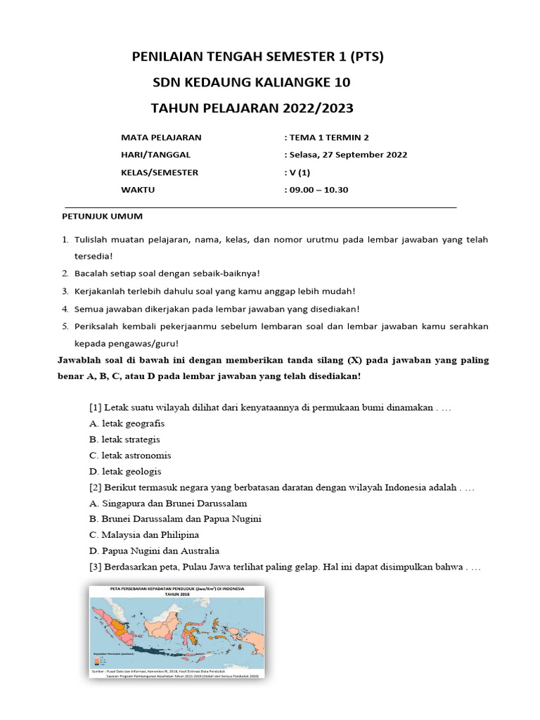 PTS KELAS 5 TEMA 1 TERMIN 2 Semester 1 | PDF | Perjalanan