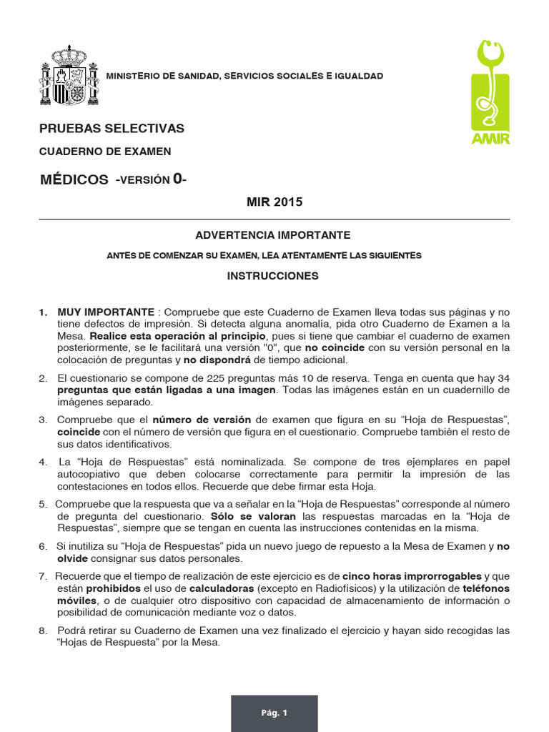 Examen Mir 2015 | PDF | Cáncer colonrectal | Enfermedad celíaca