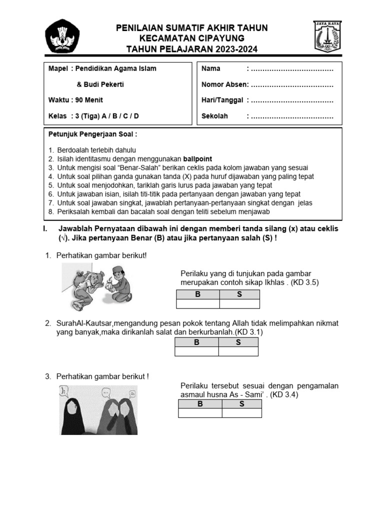 Pat Pai KLS 3 Genap 2023-2024 | PDF