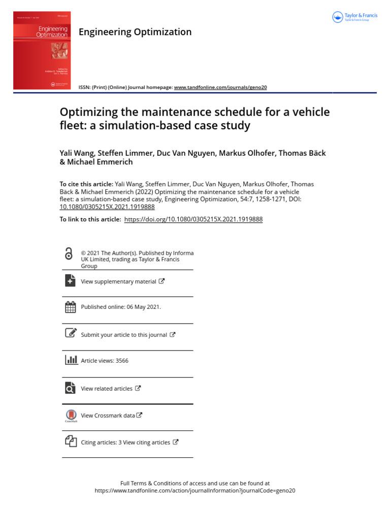 Optimizing The Maintenance Schedule For A Vehicle Fleet A Simulationbased Case Studyengineering ...