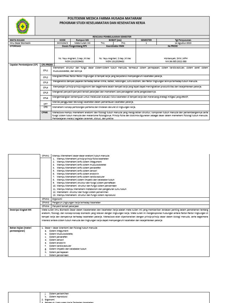 RPS Ilmu Biomedik Dasar | PDF | Sains & Matematika