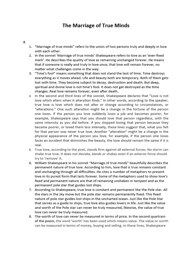The Marriage of True Minds | PDF | Love | William Shakespeare
