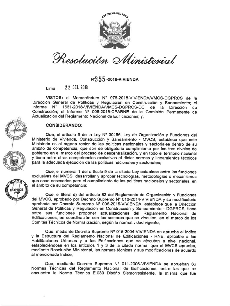 RM 355 2018 VIVIENDA NTP E030 2018 Ver1 | PDF