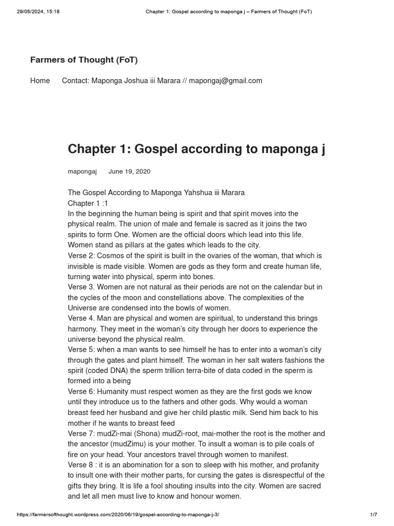 Chapter 1 - Gospel According To Maponga J - Farmers of Thought (FoT ...