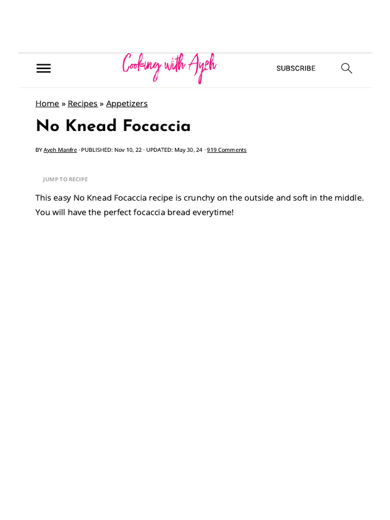 Easy No Knead Focaccia Recipe | PDF | Breads | Dough