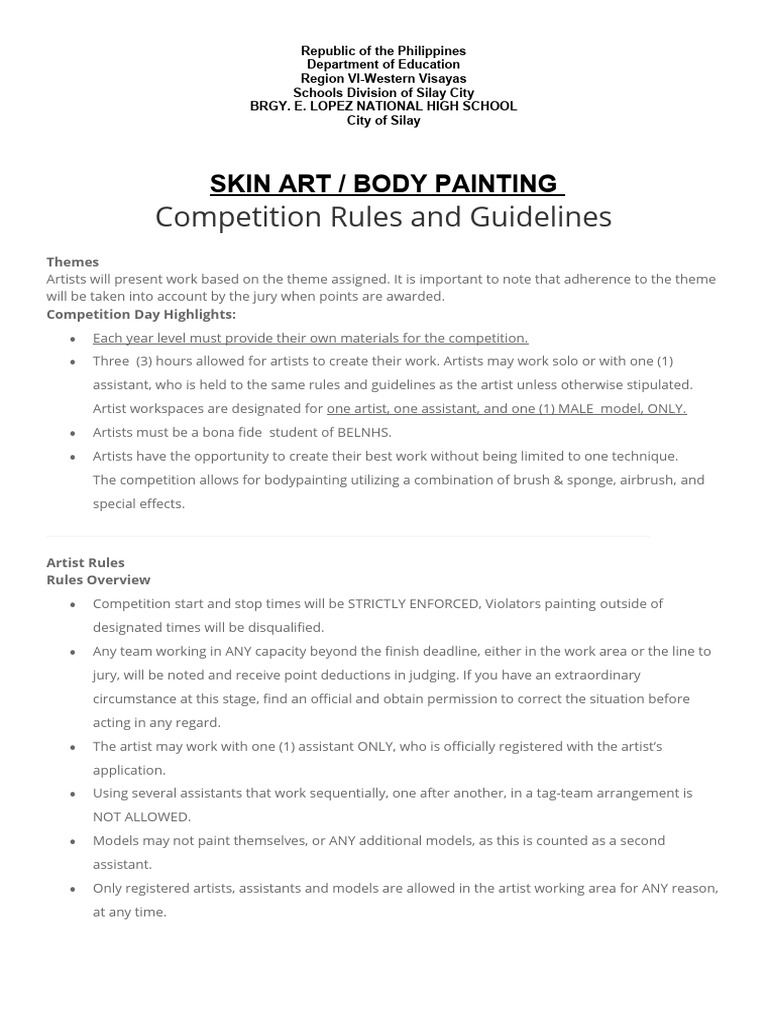 Body Painting Competition Guidelines | PDF | Adhesive