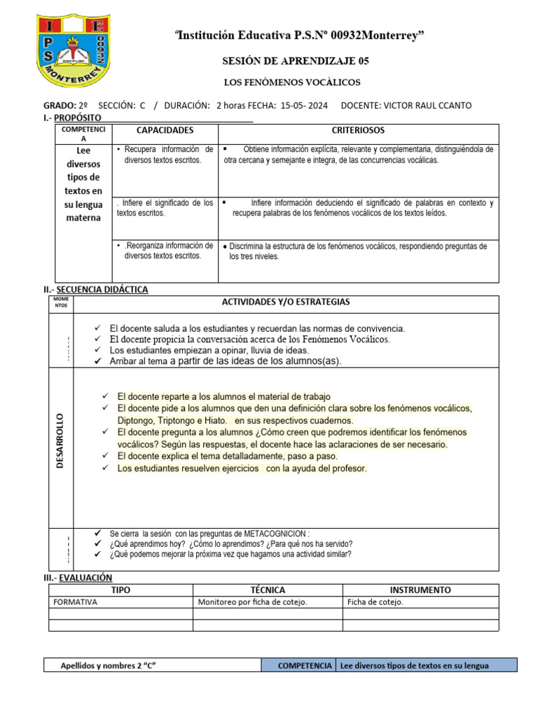 SESIÓN DE APREN 05-2º Un.2.2024 | PDF | Fonética