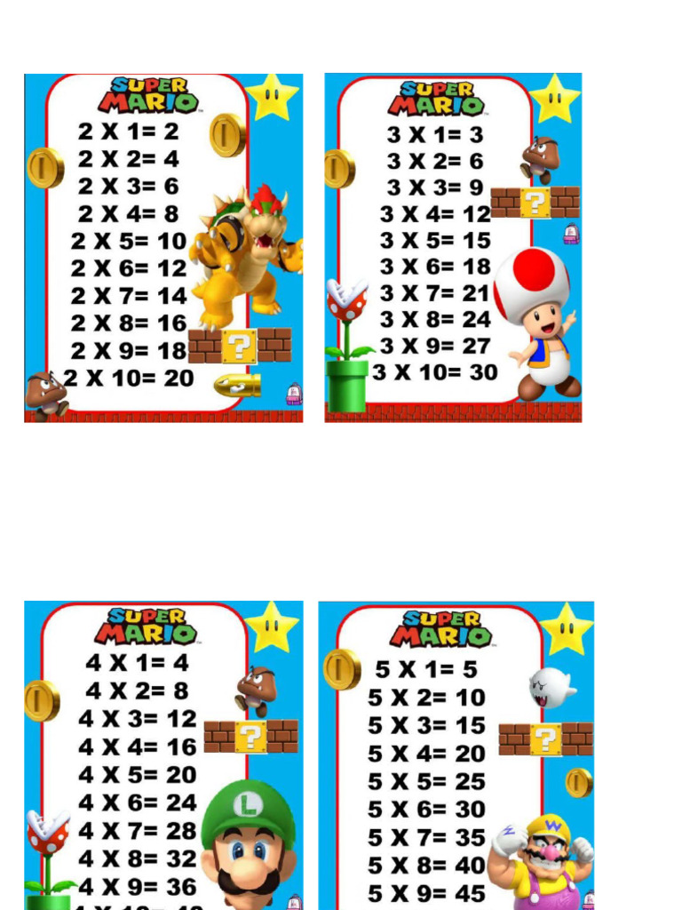 Tablas de Multiplicar de Mario Bros | PDF