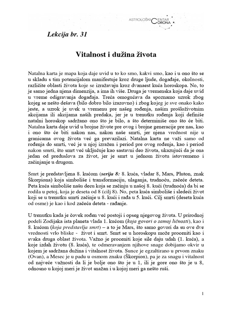 P 31A Vitalnost I Duzina Zivota | PDF