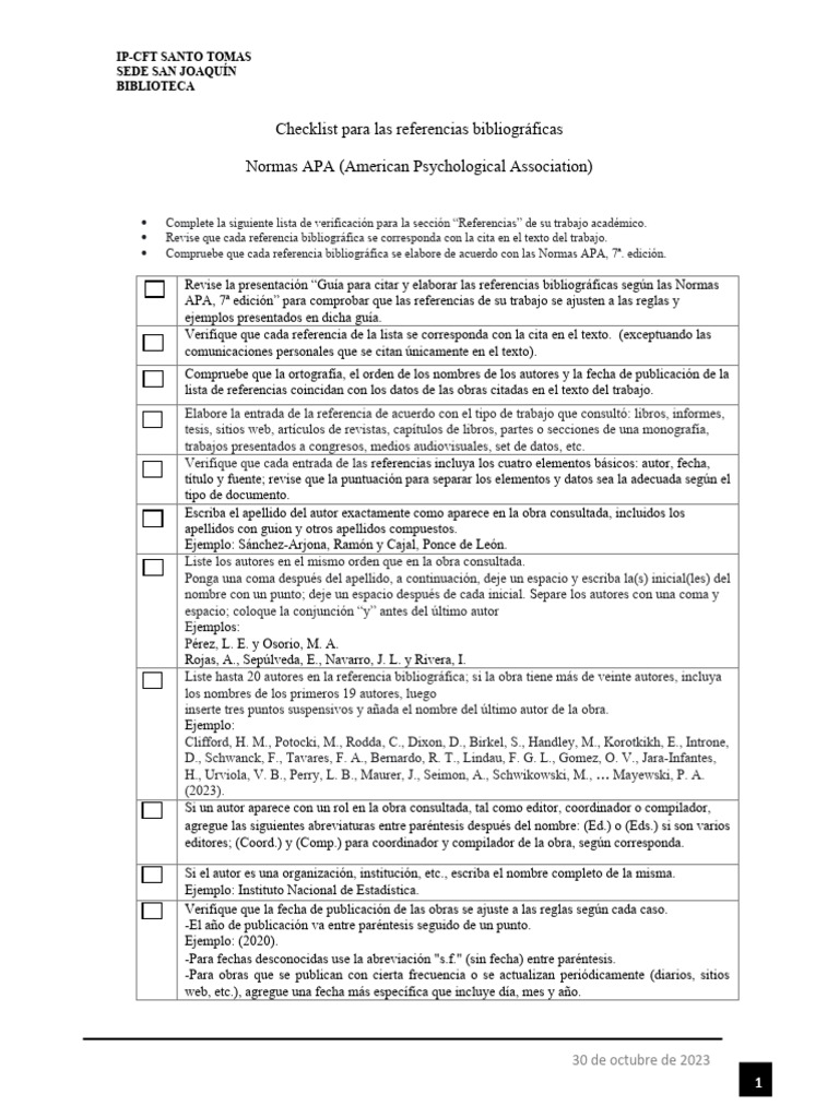 Checklist Referencias APA-1 | PDF | Citación | Estilo apa