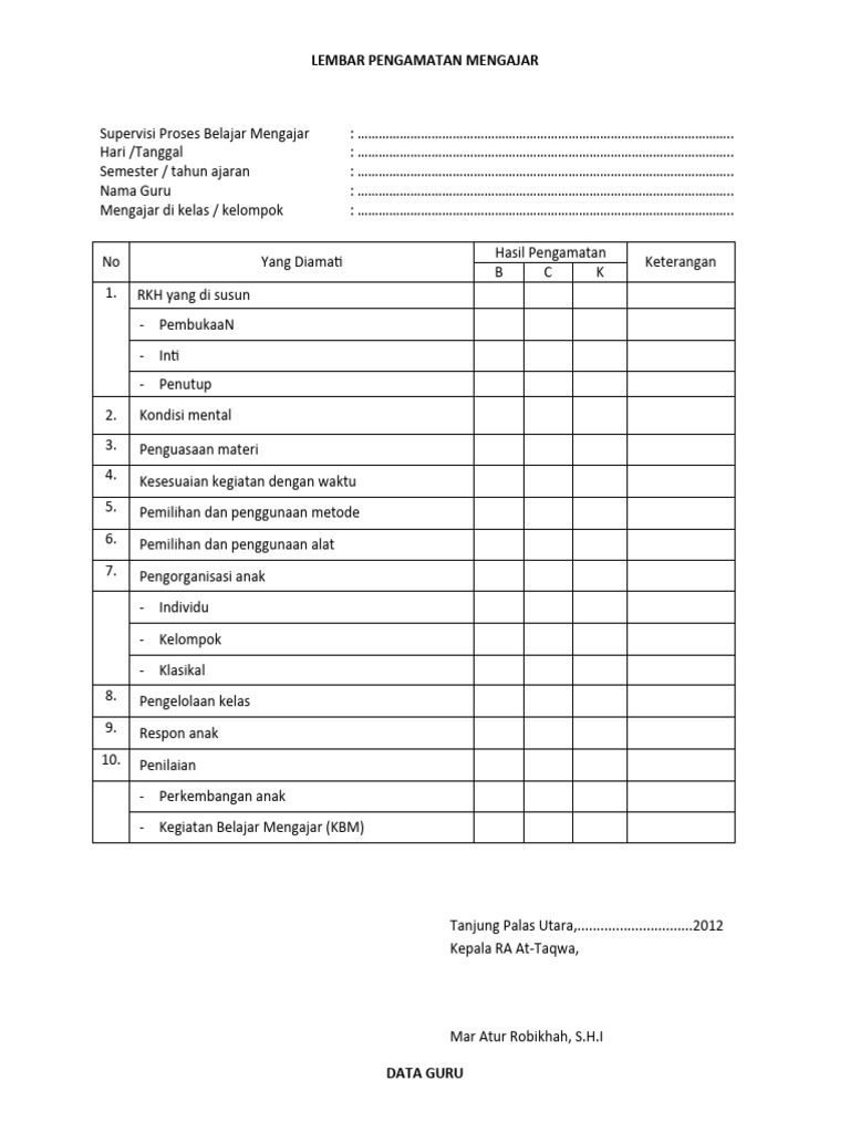 Lembar Supervisi | PDF
