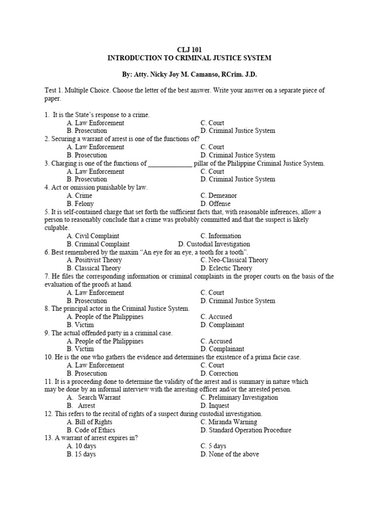 CLJ 101 Review | PDF | Prosecutor | Crimes