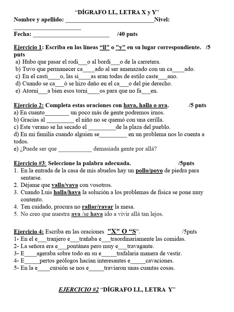 Ejercicio Usos De La Y Ll X Pdf Lingüística Gramática