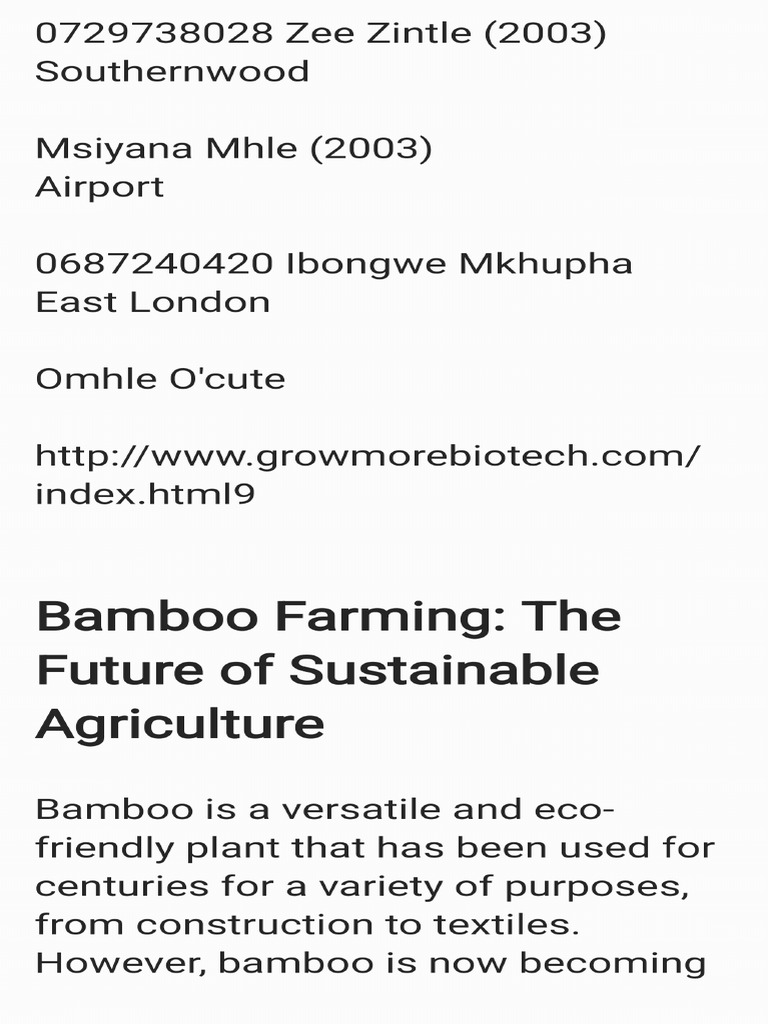 Bamboo Plantation Project | PDF