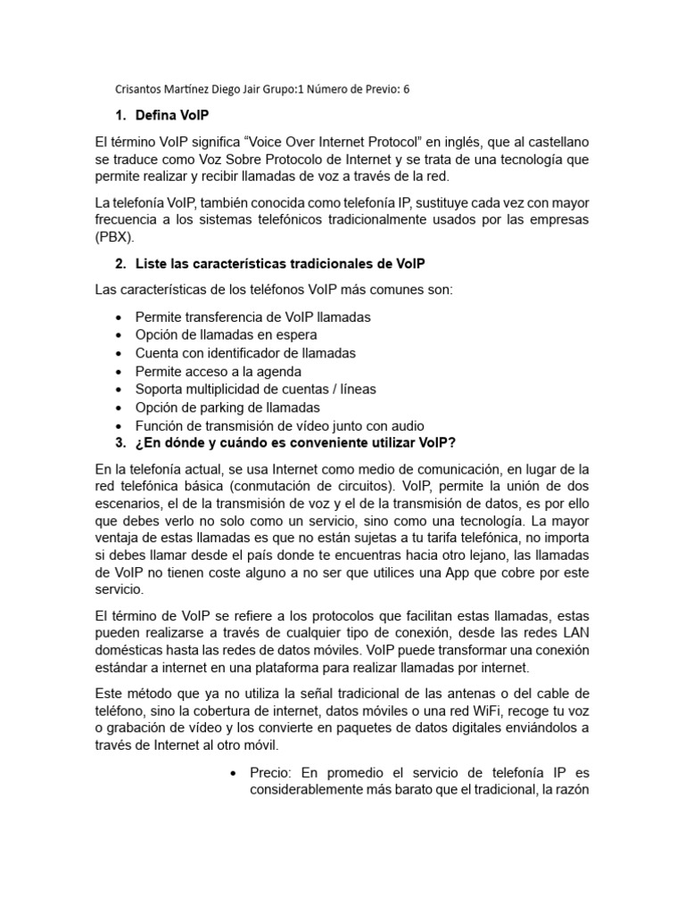 Previo 6 | PDF | Voz sobre IP | Telecomunicaciones