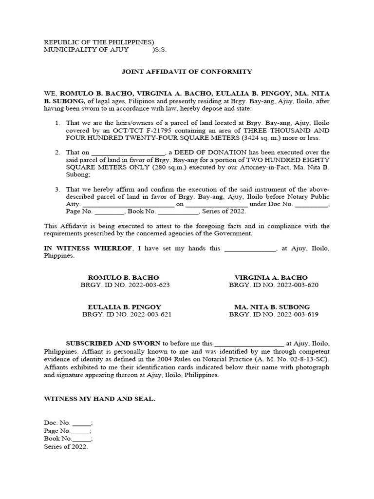 Affidavit of Conformity | PDF | Affidavit | Evidence