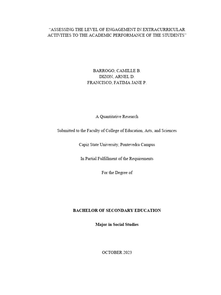 Assessing The Level of Engagement in Extracurricular Activities To The ...