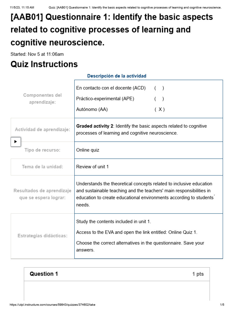 Quiz_ [AAB01] Questionnaire 1_ Identify the basic aspects related to cognitive processes of ...
