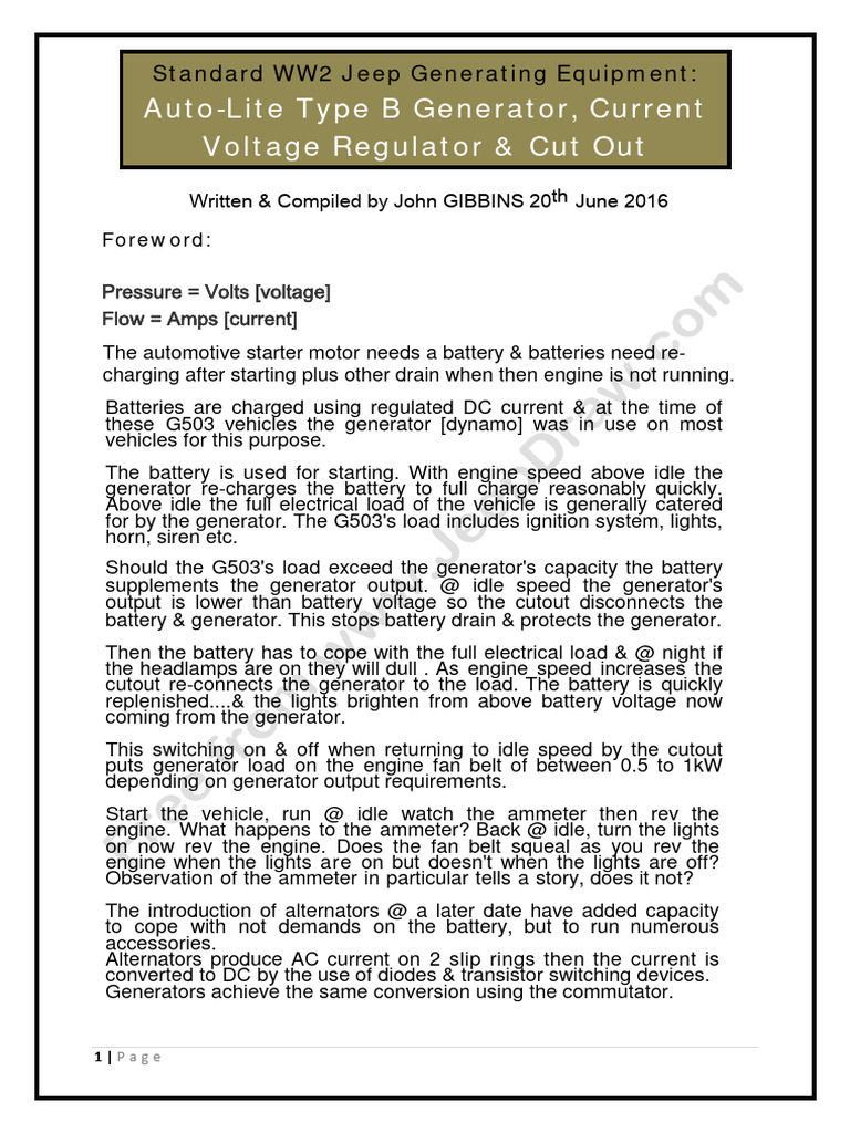 g503 Generator, Current-Voltage Regulation & Cut Out Operation (CVR ...