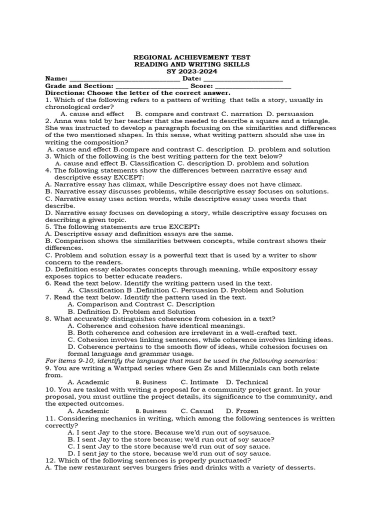 RAT Reading and Writing Skills | PDF | Essays | Methodology