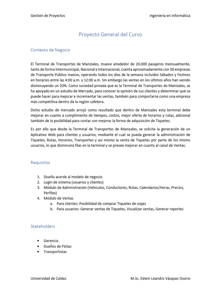 Proyecto General del Curso | Descargar gratis PDF | Software | Informática