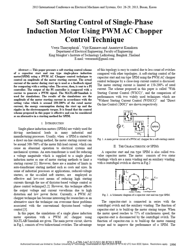 Soft Starting Control of Single-Phase Induction Motor Using PWM AC Chopper Control Technique ...