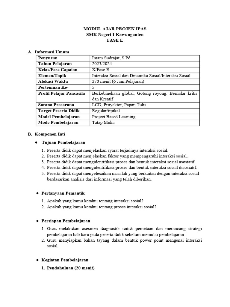Modul Ajar Projek IPAS | PDF | Karier & Perkembangan | Ilmu Sosial